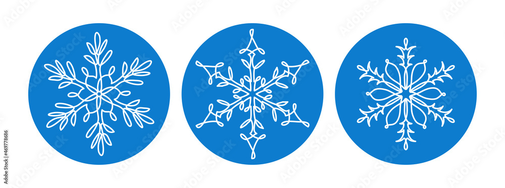 Snowflakes set of icons, signs, symbols. One continuous line art ...