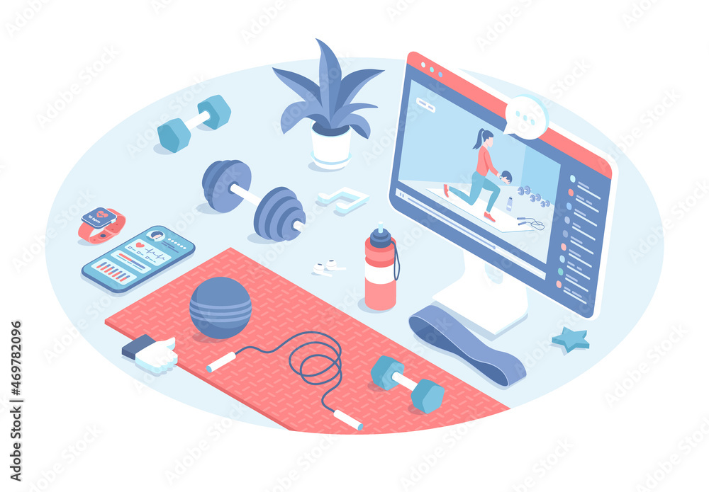 Online sport. Personal fitness training web broadcast exercises on a ...