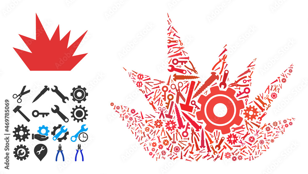 Service boom explosion composition of service tools. Vector boom ...