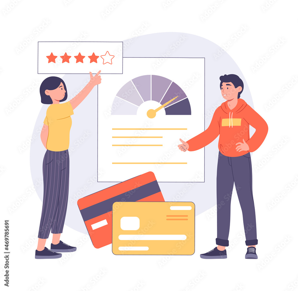 Banking service concept. Young man and woman use plastic credit cards ...