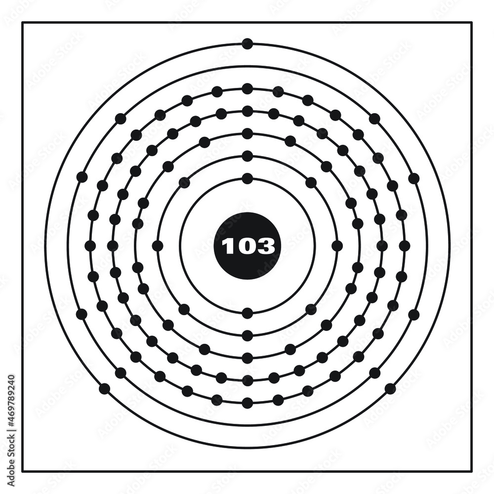 Bohr model representation of the lawrencium atom, number 103 and symbol Lr. Conceptual vector ...