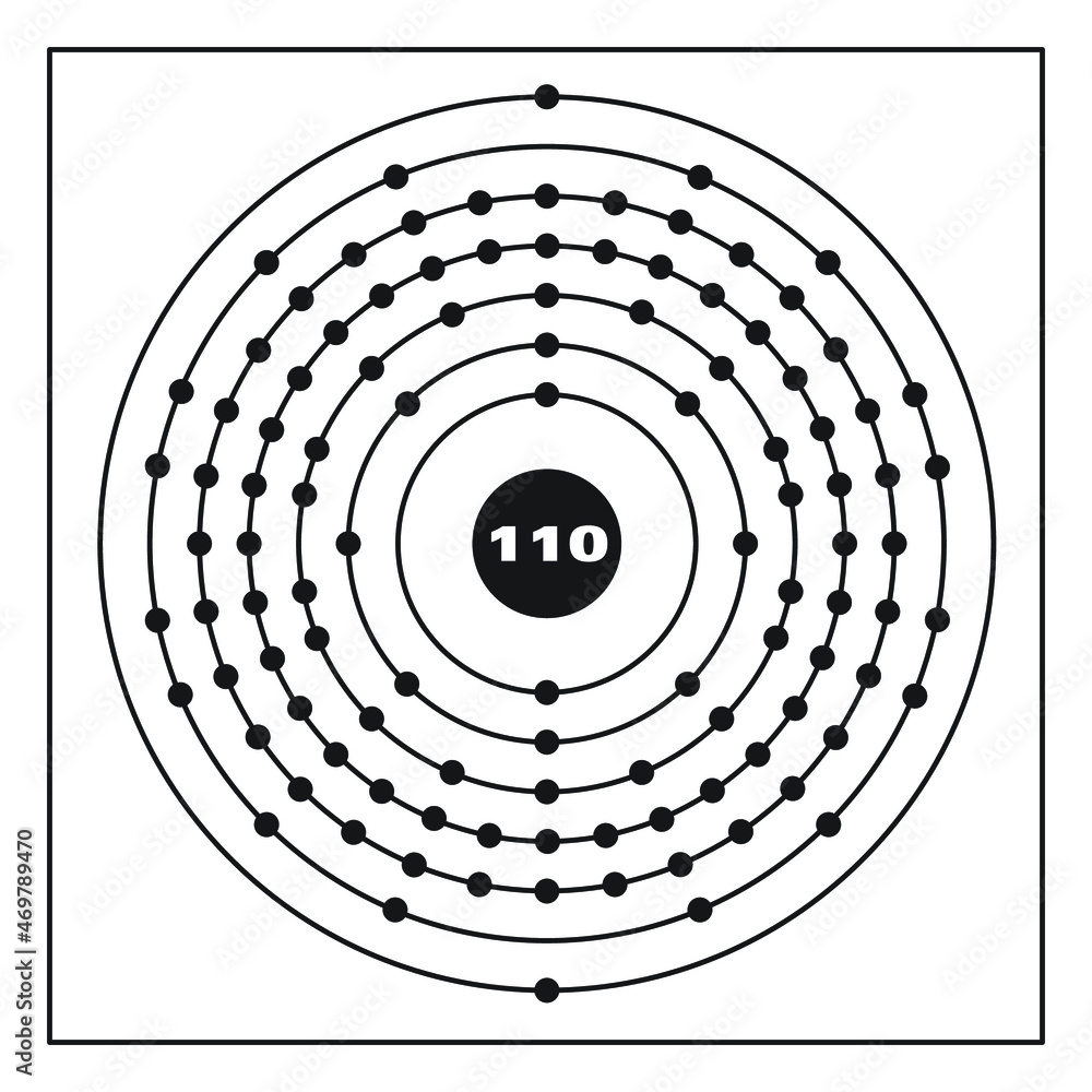 Bohr model representation of the darmstadtium atom, number 110 and ...