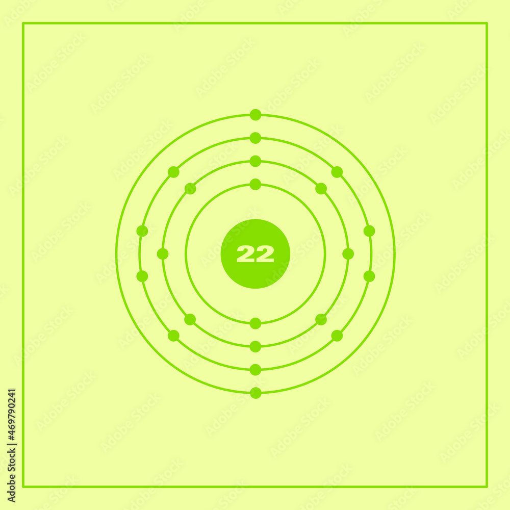 Bohr model representation of the titanium atom, number 22 and symbol Ti ...