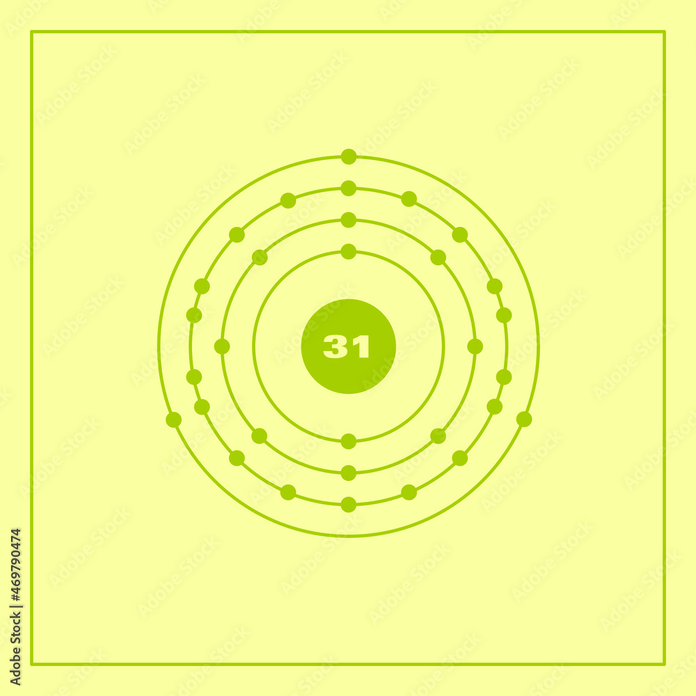 Bohr model representation of the gallium atom, number 31 and symbol Ga ...