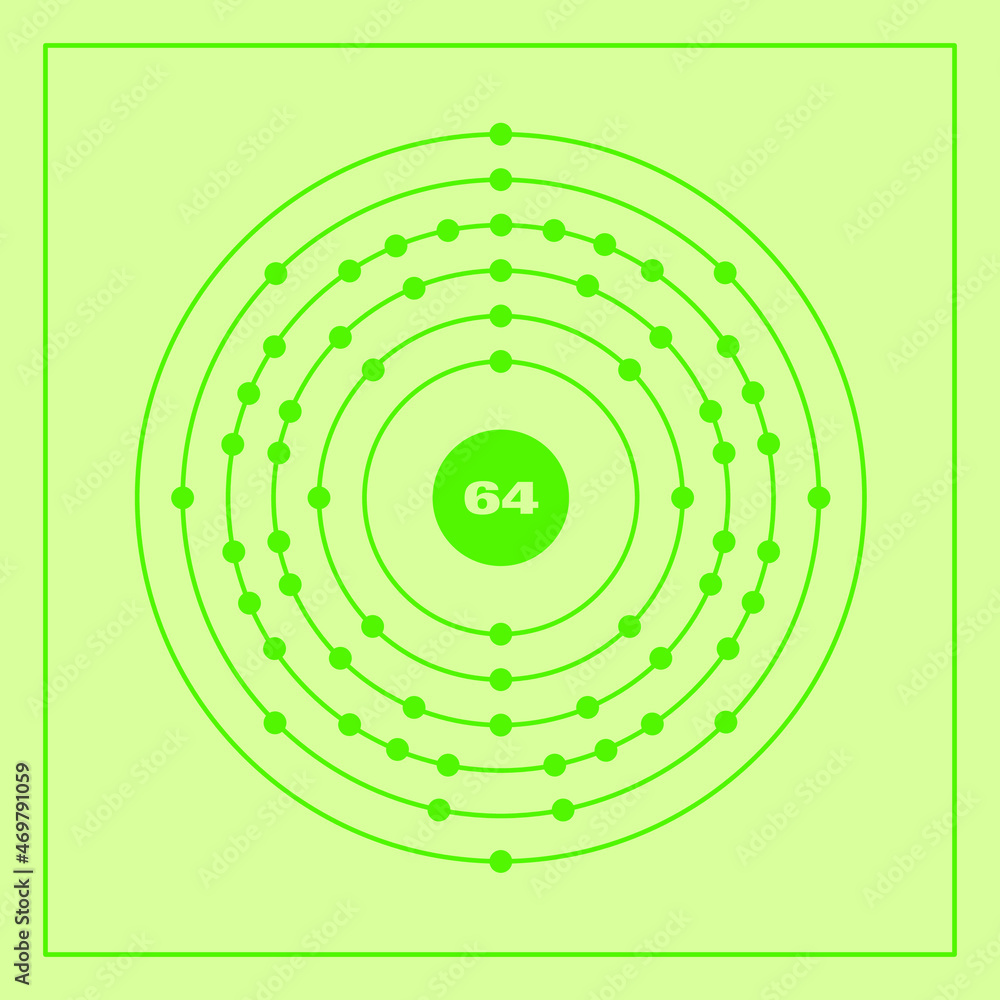 Bohr model representation of the gadolinium atom, number 64 and symbol ...