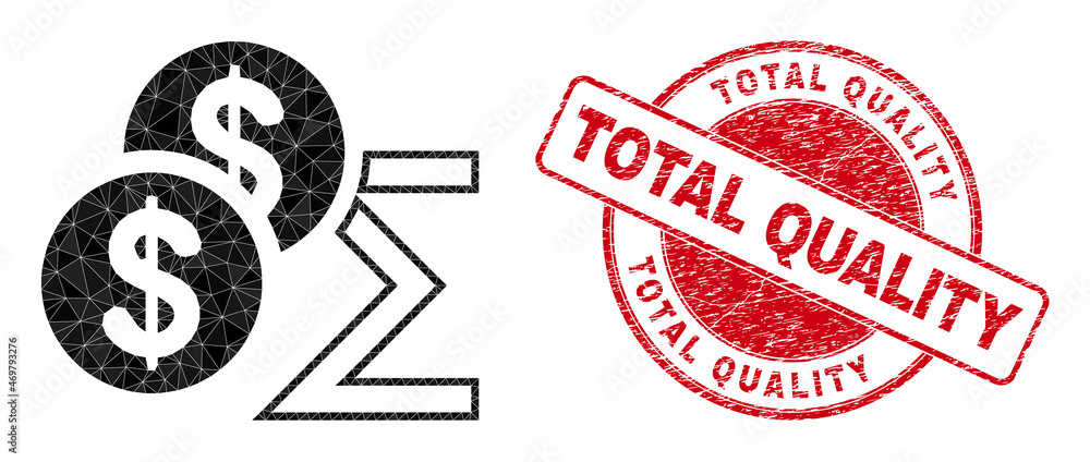 Low-Poly triangulated dollar sum icon illustration with TOTAL QUALITY ...