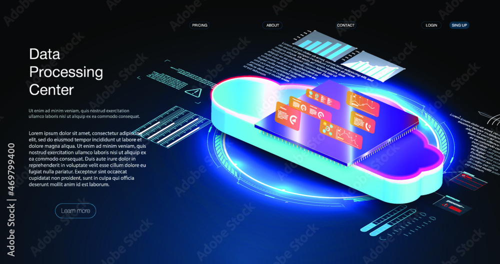 Futuristic microchip processor with lights on the blue background ... Futuristic microchip processor with lights on the blue background ...