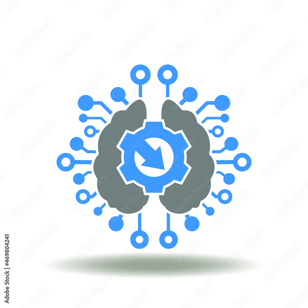 Vector illustration of brain with circuit flowchart and gear with ...