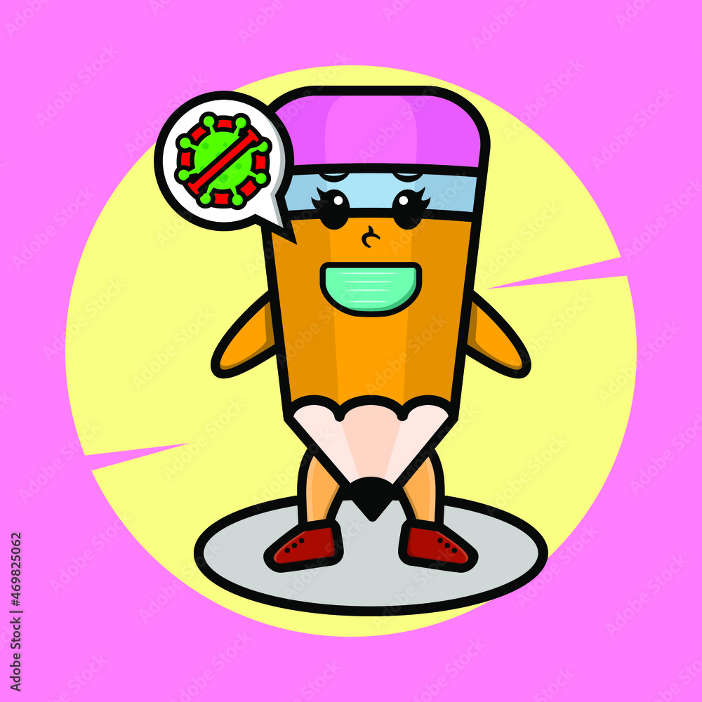 Cartoon mascot illustration pencil using mask to prevent corona virus ...
