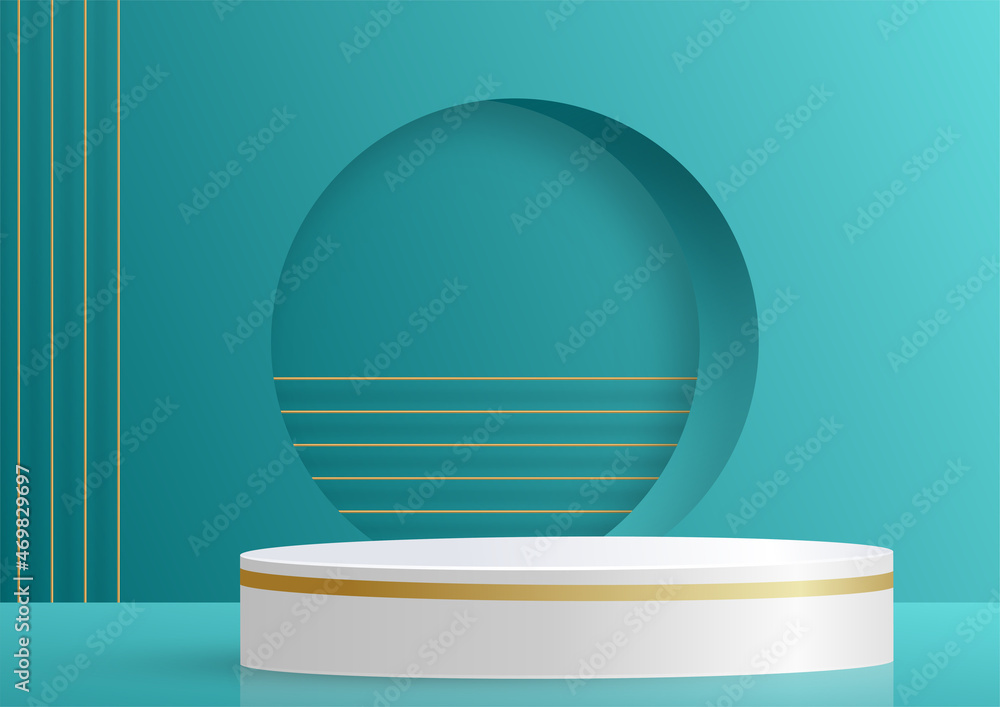 3d Round podium stage with nice and creative symbols on paper cut style ...