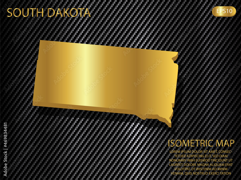 Vecteur Stock isometric map gold of South Dakota on carbon kevlar ...