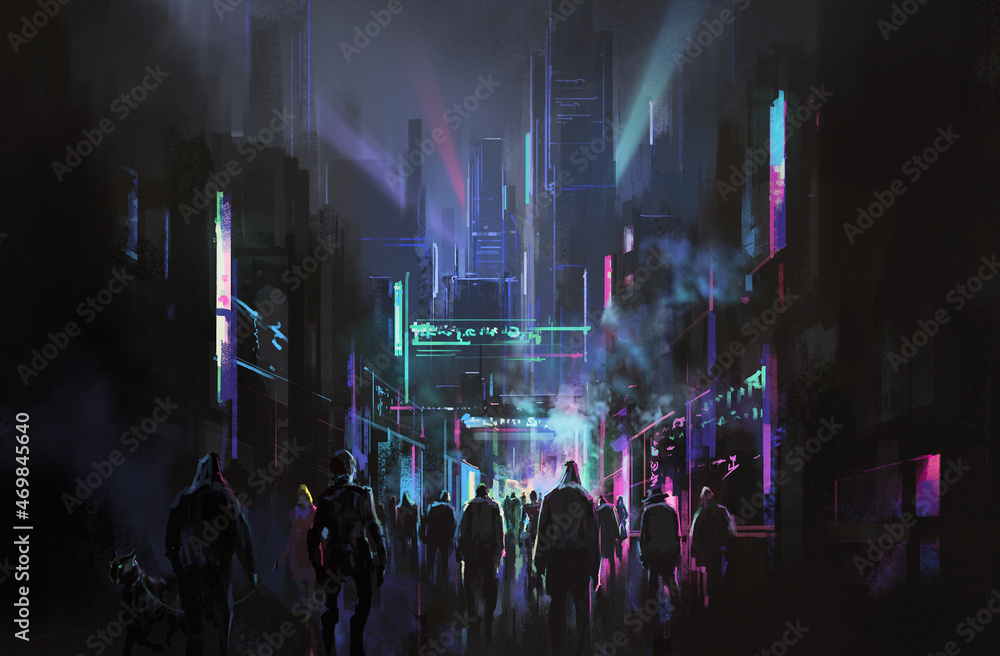 Futuristic City Street Future City Street View Stock Illustrations