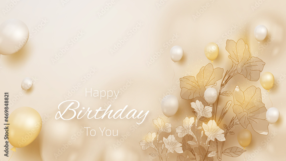 Birthday card background and realistic balloons elements and hand drawn ...