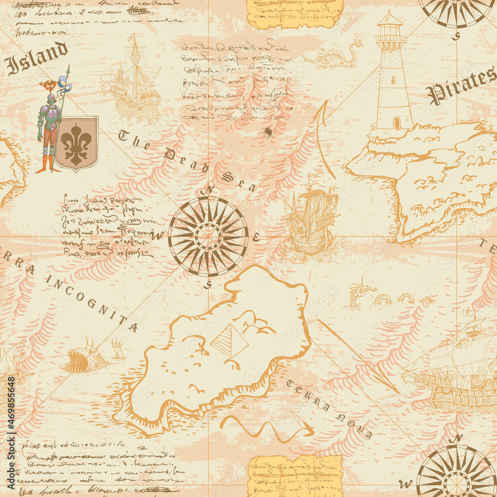 vector image of ancient nautical chart of sea routes of medieval ships ...