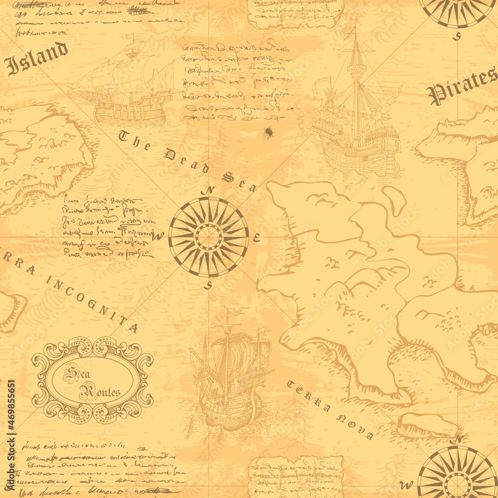 vector image of ancient nautical chart of sea routes of medieval ships ...