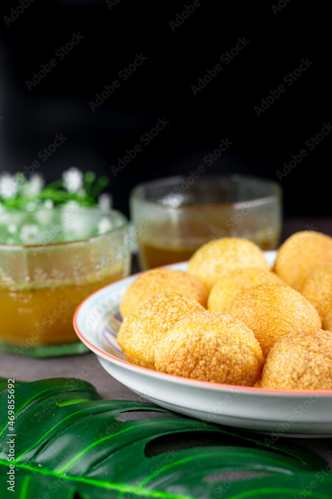 Indian traditional snack. Pani puri with boiled potato and sauce. Stock ...