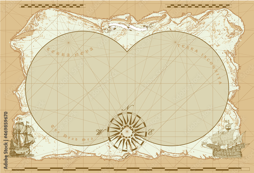 vector image of ancient nautical chart of sea routes of medieval ships ...