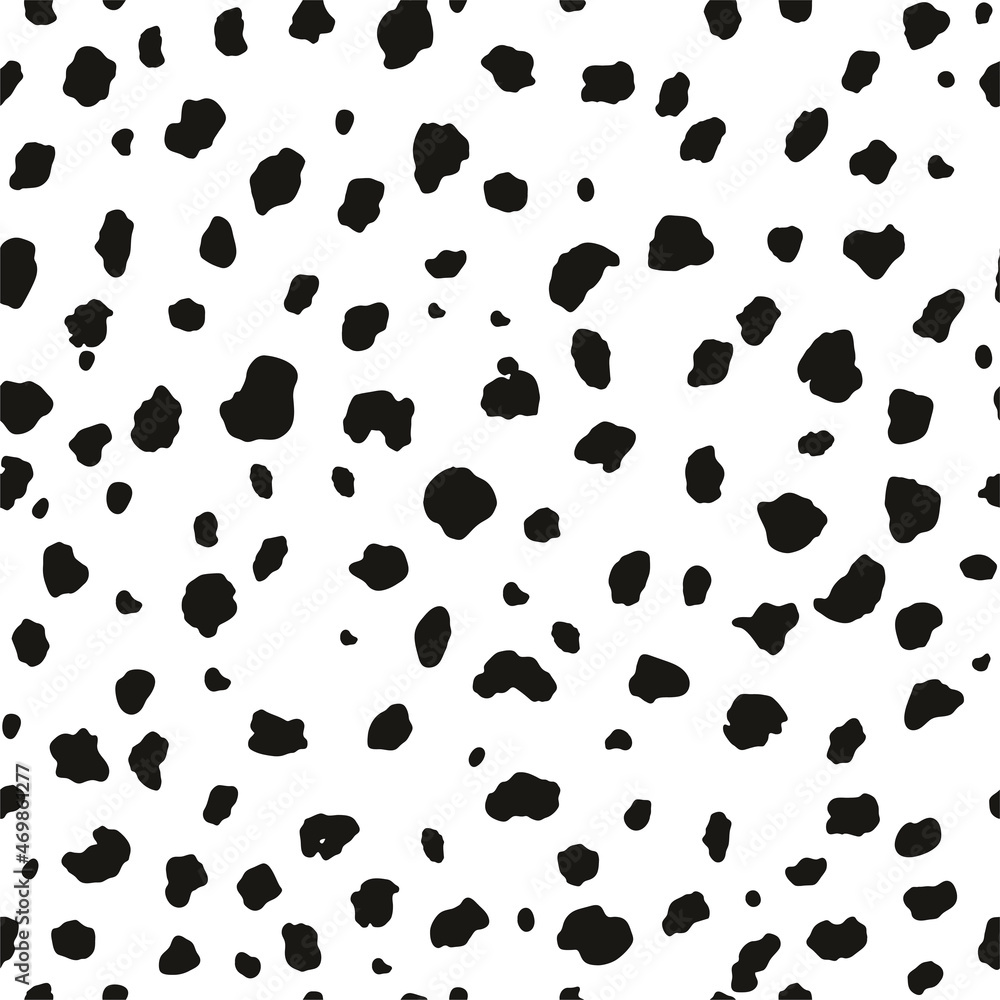 Dalmatian seamless texture pattern. Black and white dalmatian skin print in hand drawn doodle ...