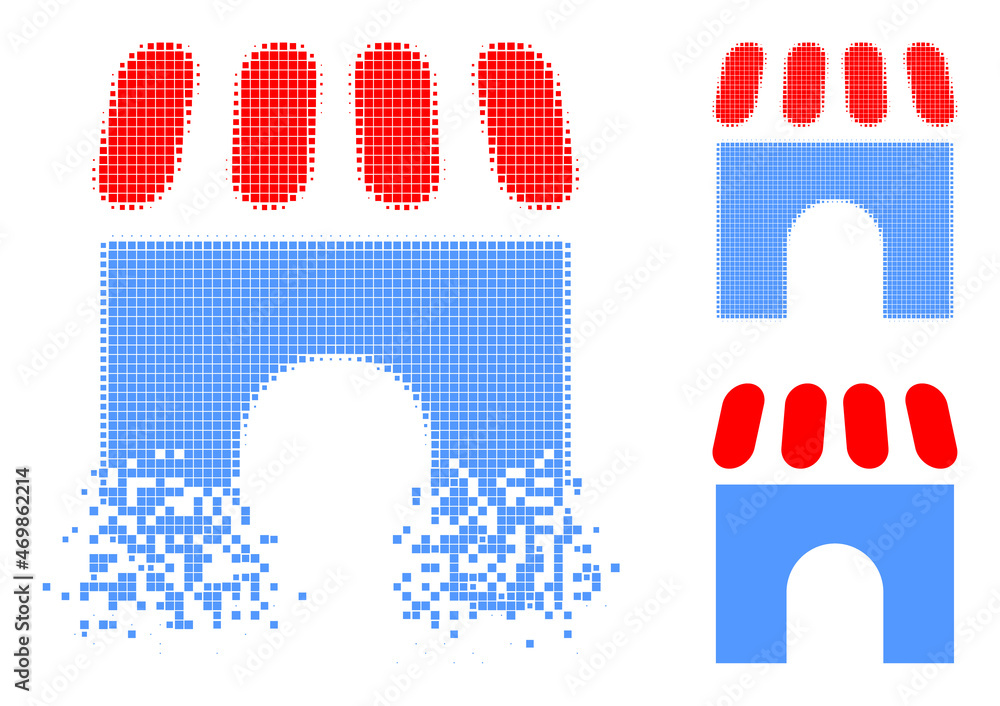 Building icon with dispersed effect. Disintegration effect involves ...