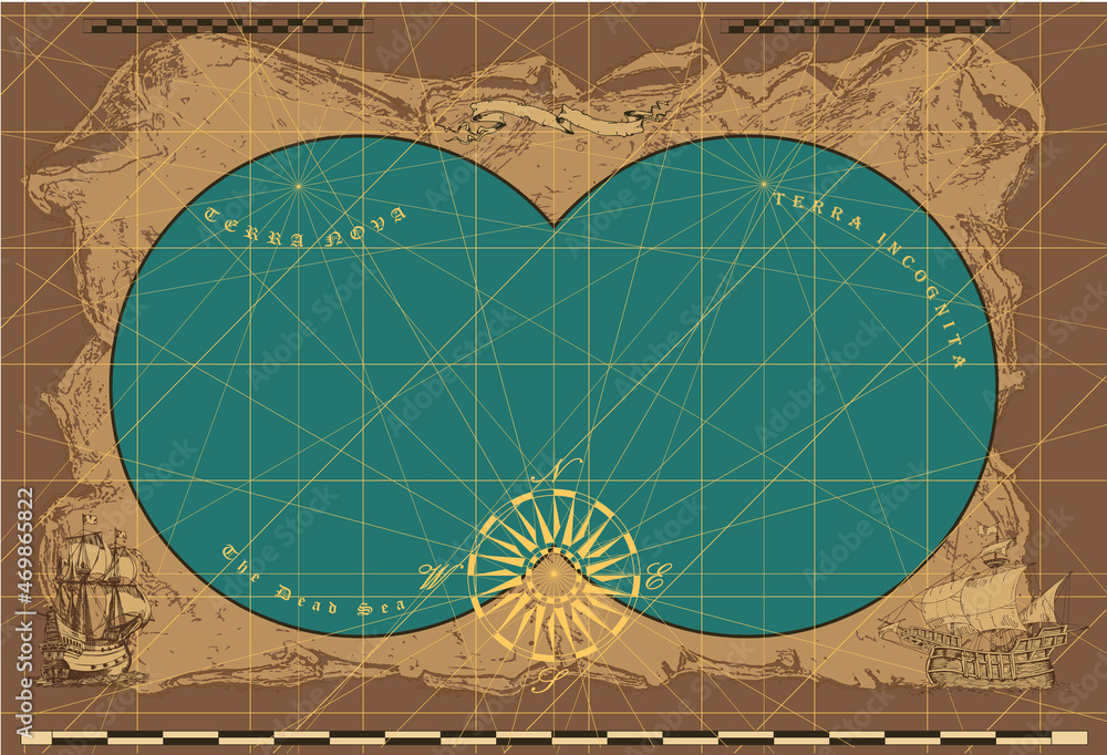 vector image of ancient nautical chart of sea routes of medieval ships ...