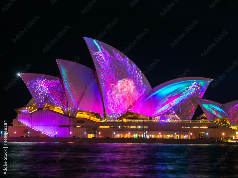 SYDNEY, AUSTRALIA – On June 3, 2019. – Illuminated lights on Sydney ...