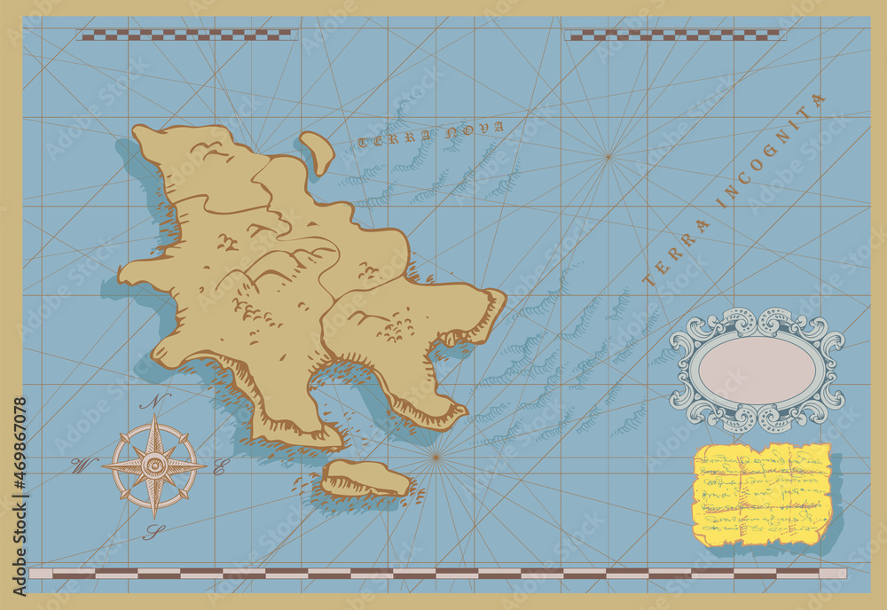 vector image of ancient nautical chart of sea routes of medieval ships ...