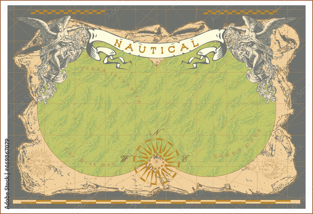 vector image of ancient nautical chart of sea routes of medieval ships ...