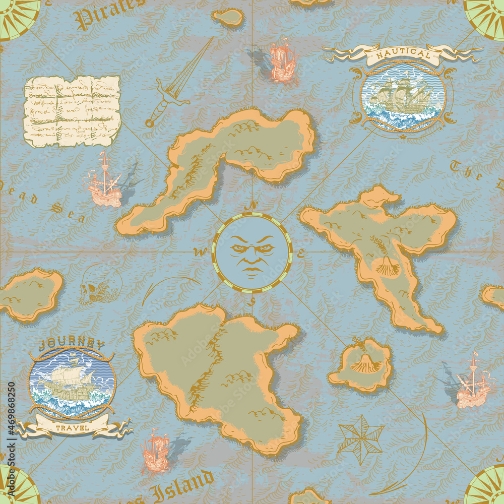 vector image of ancient nautical chart of sea routes of medieval ships ...