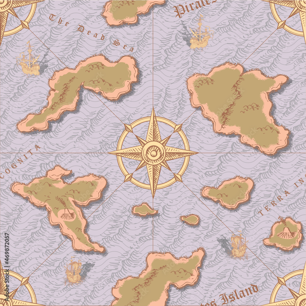 vector image of ancient nautical chart of sea routes of medieval ships ...