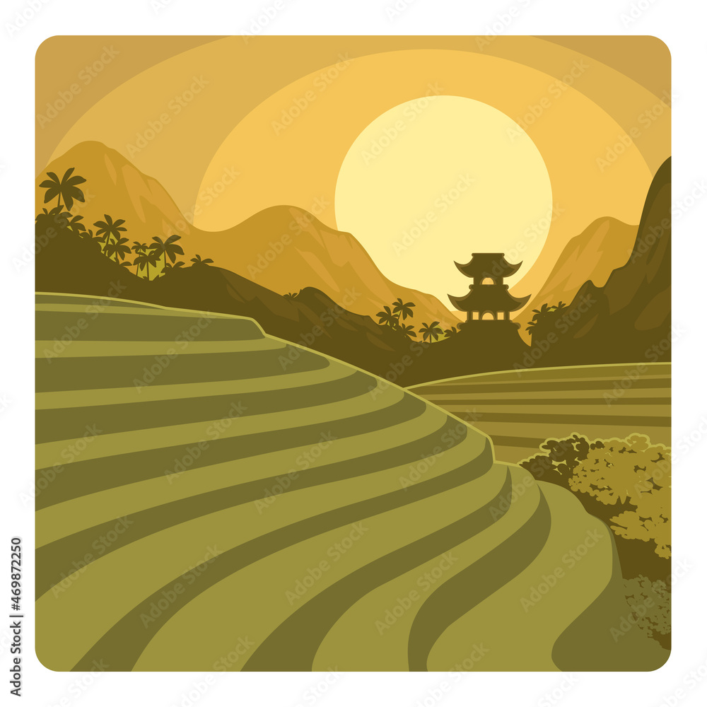 Vietnam landscape with Fields on hills and Plantations in tropical ...