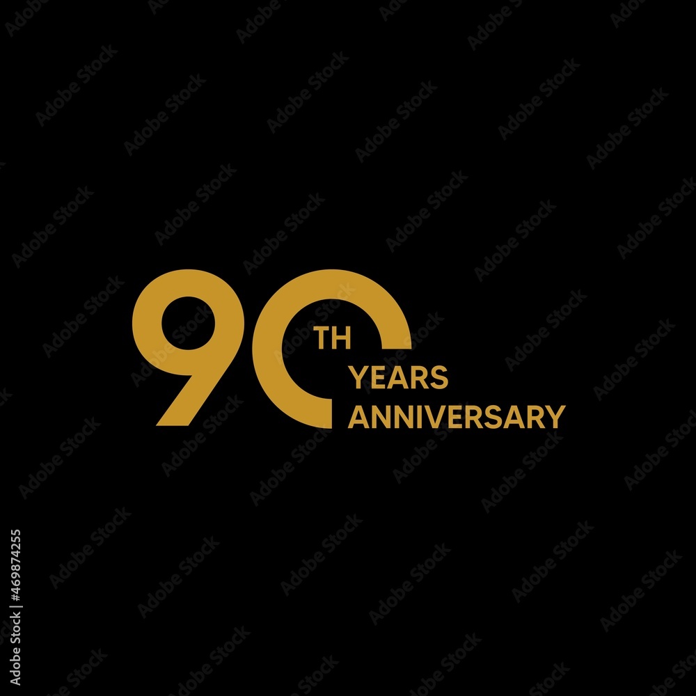 90th anniversary logo with gold color text on black background. vector ...