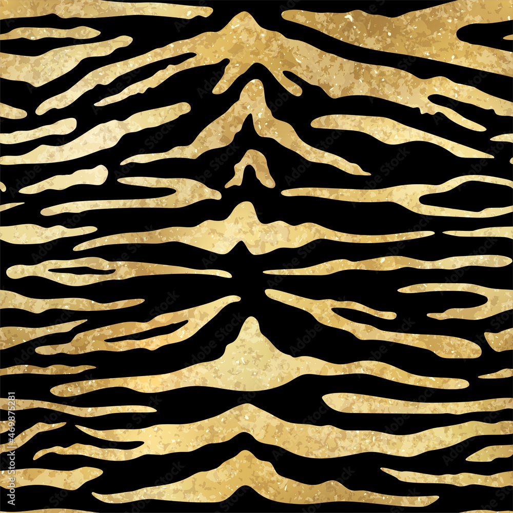 Gold Tiger seamless pattern. Vector golden wild animal skin textured ...