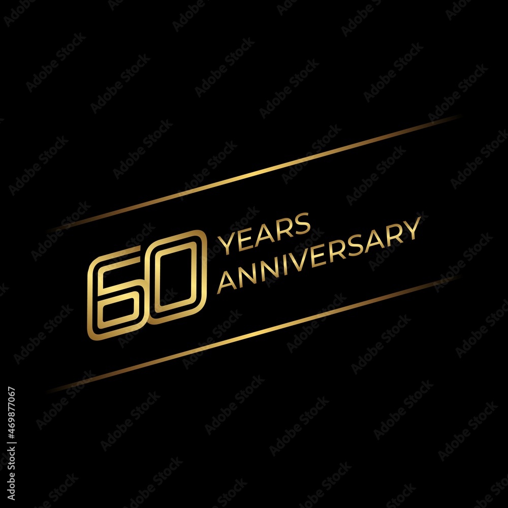 60th anniversary logo with gold color text on black background. vector ...
