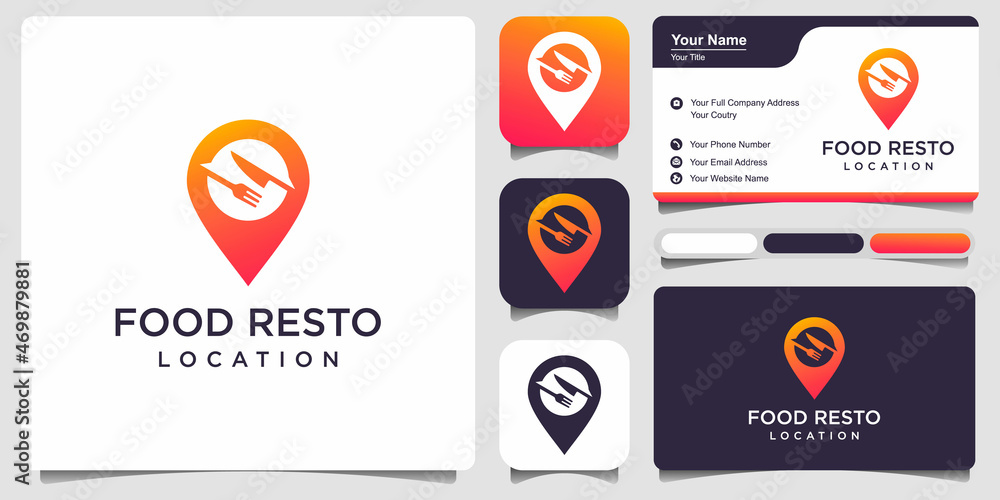 Food map navigation logo icon with combination fork, knife and pin and ...