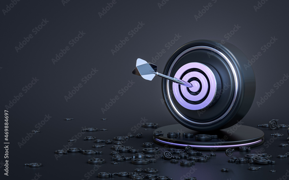 bullseye arrow sign 3d render abstract dark realistic iconic background ...