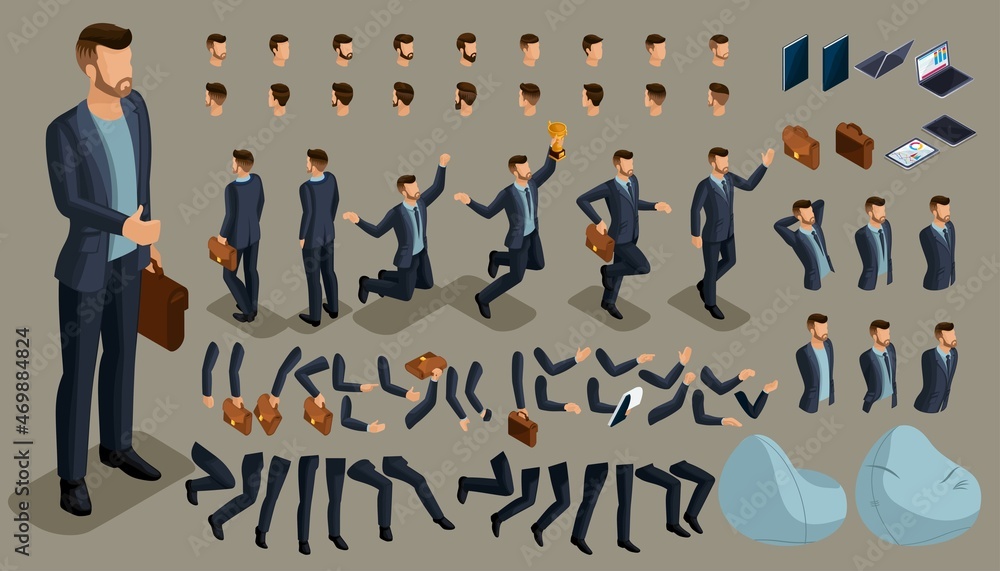 Isometric cartoon people, 3D Set for creating an office worker ...