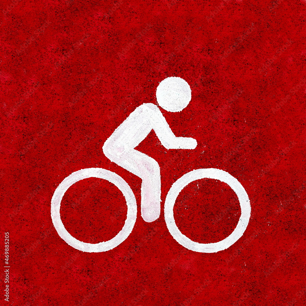 The white paint mark symbolizes the cycling route on the red tire ...