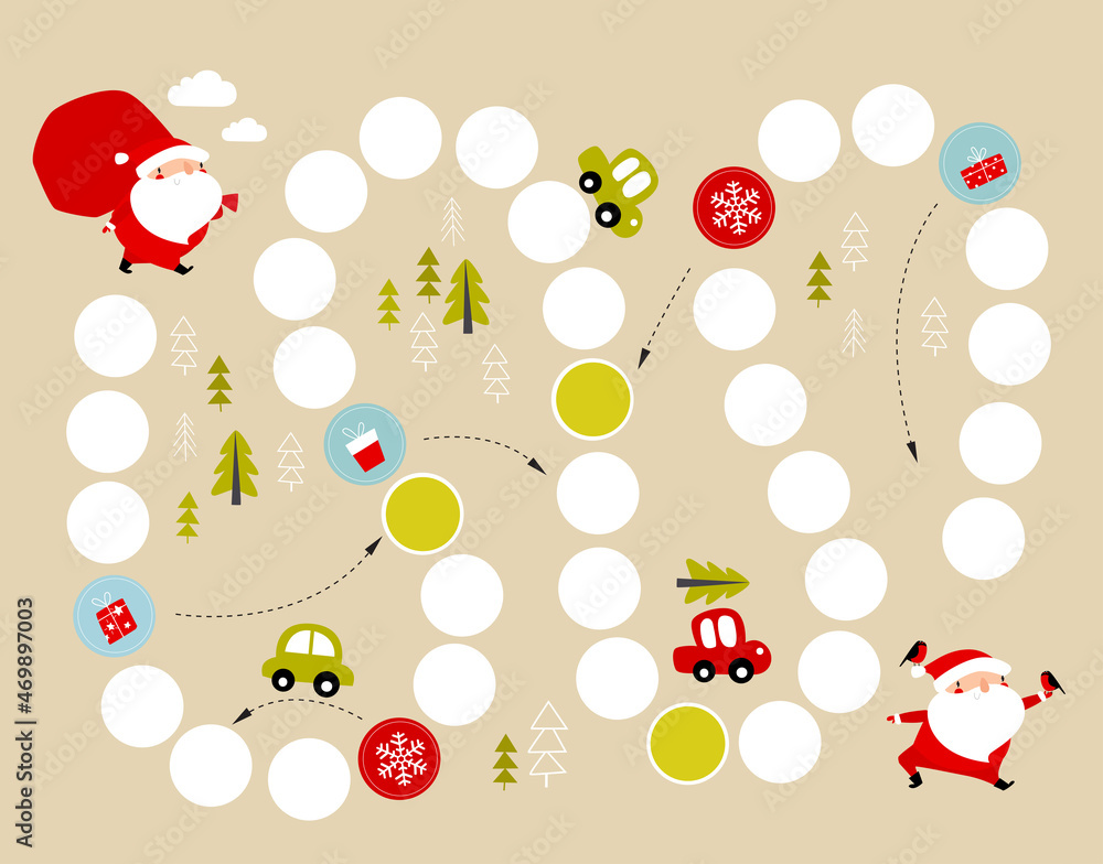 Print. Vector board Christmas game for children. Advent calendar. New ...
