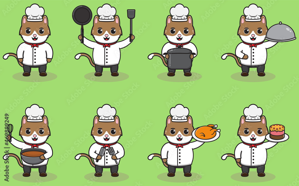Vector Illustration Of Chef Cat cartoon. Vector set of Animal chef ...