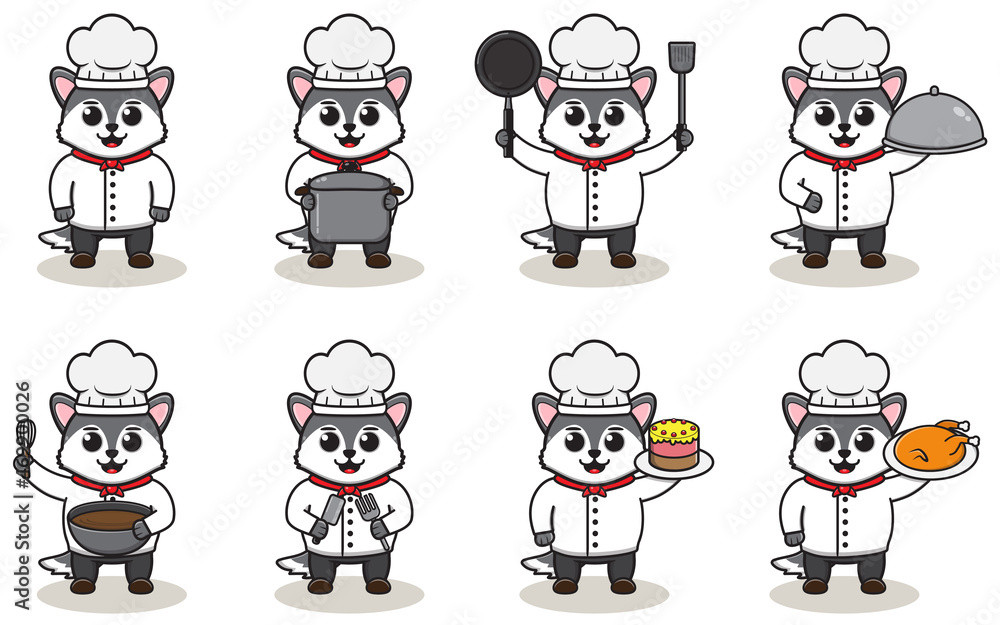 Vector Illustration Of Chef Wolf cartoon. Vector set of Animal chef ...