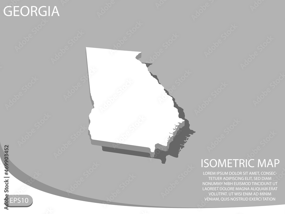white isometric map of Georgia elements gray background for concept map ...