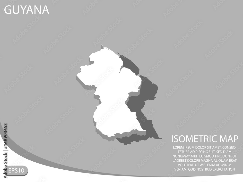 white isometric map of Guyana elements gray background for concept map ...