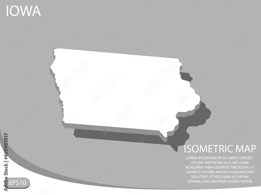 white isometric map of Iowa elements gray background for concept map ...