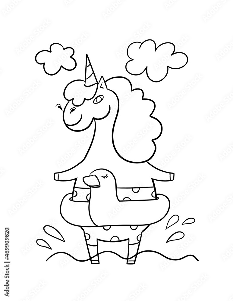 Funny unicorn coloring page for kids and adults. Hand drawn pegasus ...