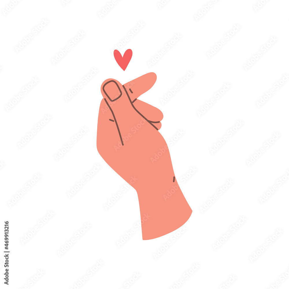 Hand gesture expressing affection. Human hand showing love Korean sign ...