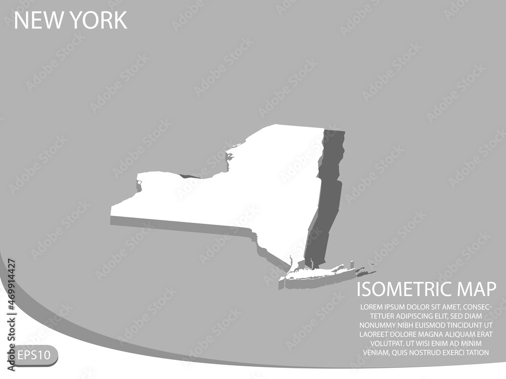 White isometric map of New York elements gray background for concept ...