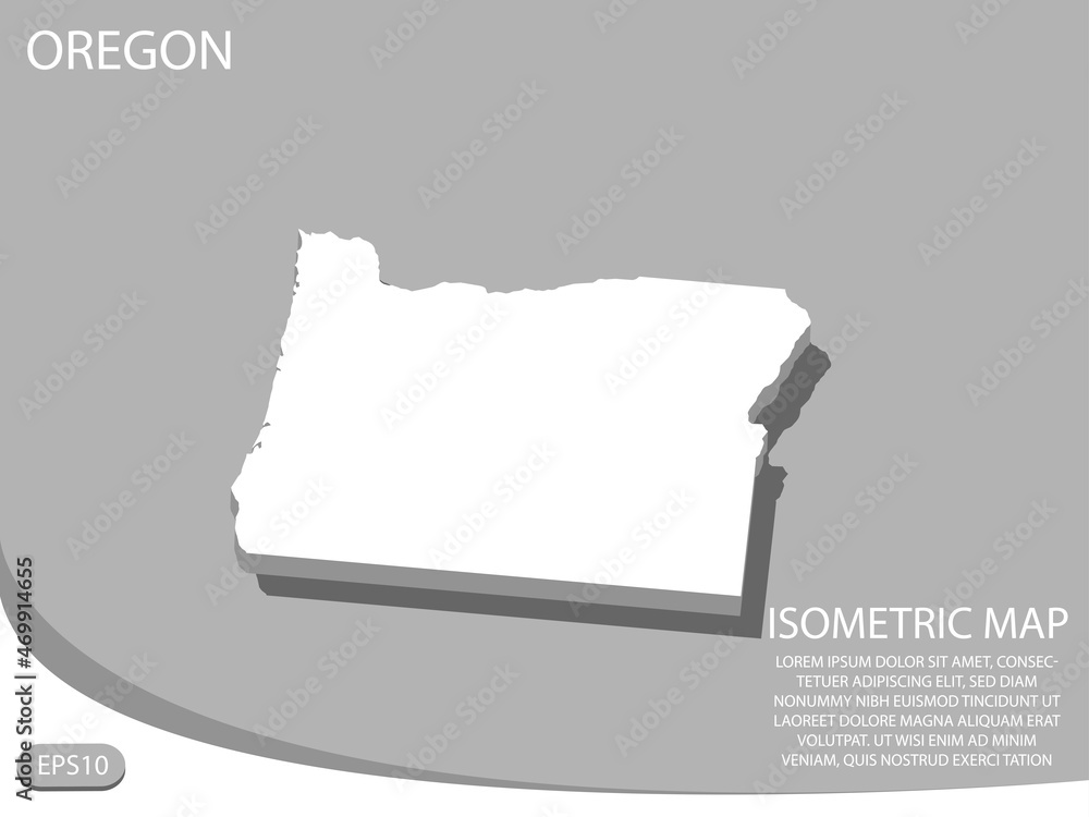 White isometric map of Oregon elements gray background for concept map ...