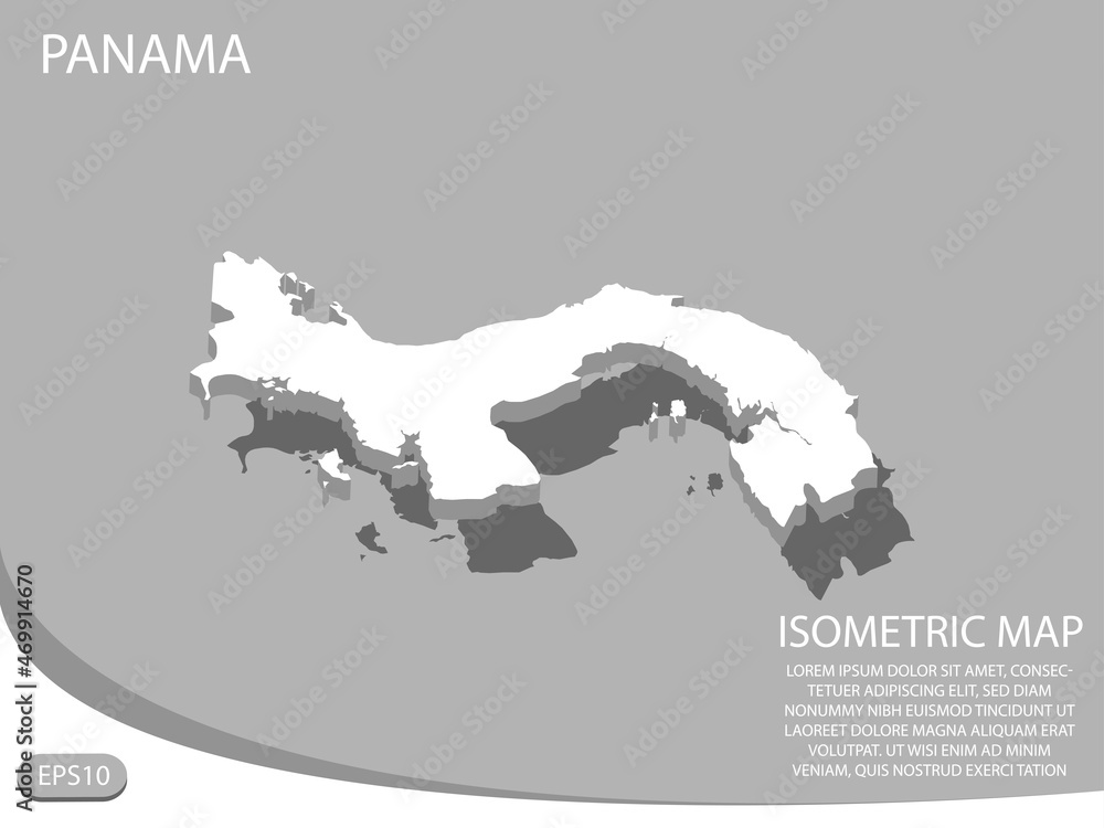 White isometric map of Panama elements gray background for concept map ...