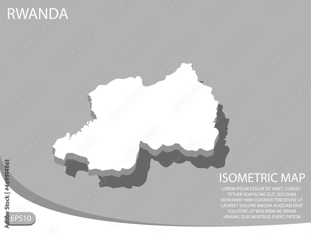 White isometric map of Rwanda elements gray background for concept map ...