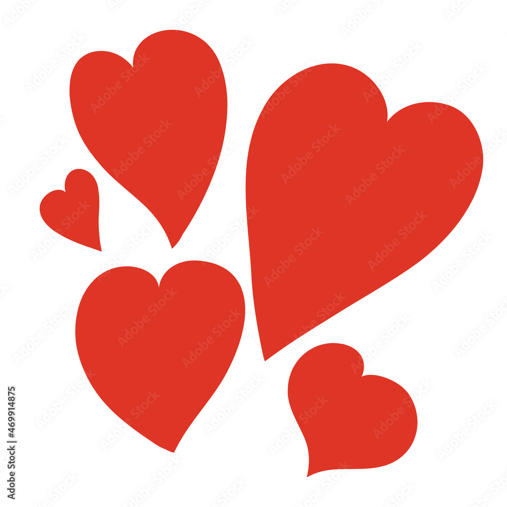 Set of five red hearts, clipart isolated vector heart love symbol Stock ...